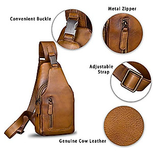 Genuine Leather Sling Bag for Men Chest Shoulder Crossbody Hiking Backpack Vintage Handmade Daypack (Brown)