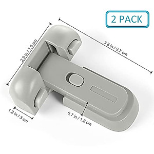 2 Pack Child Proof Fridge Lock, Refrigerator Fridge Freezer Door Latch to Keep Closed, Refrigerator Door Lock for Toddlers and Aging Seals, Easy to Install and No Unsightly Straps Required (Grey)