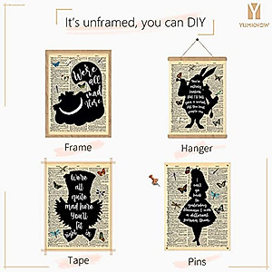 Cheshire Cat Mad Hatter White Rabbit - Alice in Wonderland Wall Art Decor - Alice Inspirational Saying Quote Poster Print - Motivational Wall Art for Alice Fans - Affirmation Gift for Women Teen Girl