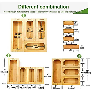 BATUMEYE Bag Storage Organizer Holder - Premium Moso Bamboo Kitchen Drawer Organizer Dispenser Compatible with Ziploc, Solimo, Glad, Hefty for Gallon, Quart, Sandwich & Snack