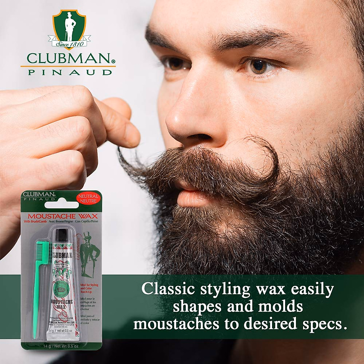 Clubman Moustache Wax Hang Pack, Neutral Color 0.5 oz x 3 packs