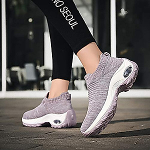 Women's Walking Shoes Sock Sneakers - Breathable Mesh Slip On Lady Girls Work Nursing Easy Shoes Platform Loafers Light Purple 10.5