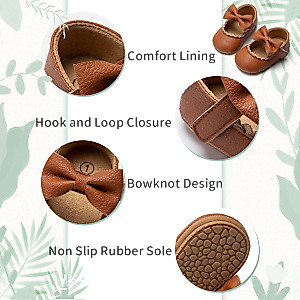 Oamico Infant Baby Girls Mary Jane Flats Non Slip Rubber Sole with Bownot Toddler First Walkers Princess Wedding Dress Shoes