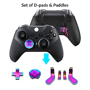 Easegmer Plating Elite Series 2 Kits - 13 in 1 Metal 6 Swap Thumbsticks Joysticks, 4 Trigger Paddles and 2 Dpads for Elite Series 2 & Xbox One Elite Controller Core (Chromatic)