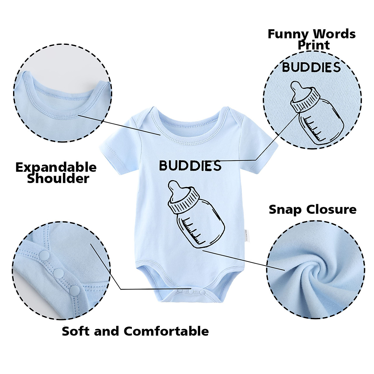 YSCULBUTOL Baby Twins Bodysuit Drinking Buddies Baby Twin Romper Boy Outfits Girl Jumpsuits Baby Triplets Set（newest 0-3m）