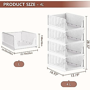 CTSNSLH 4 Pack Folding Closet Organizers Storage Box, Stackable Plastic Drawer Basket for Clothing(White)