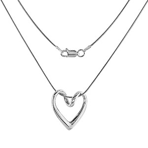 Sterling Silver Floating Heart Necklace Flawless Quality, 3/4 x 3/4 inch wide