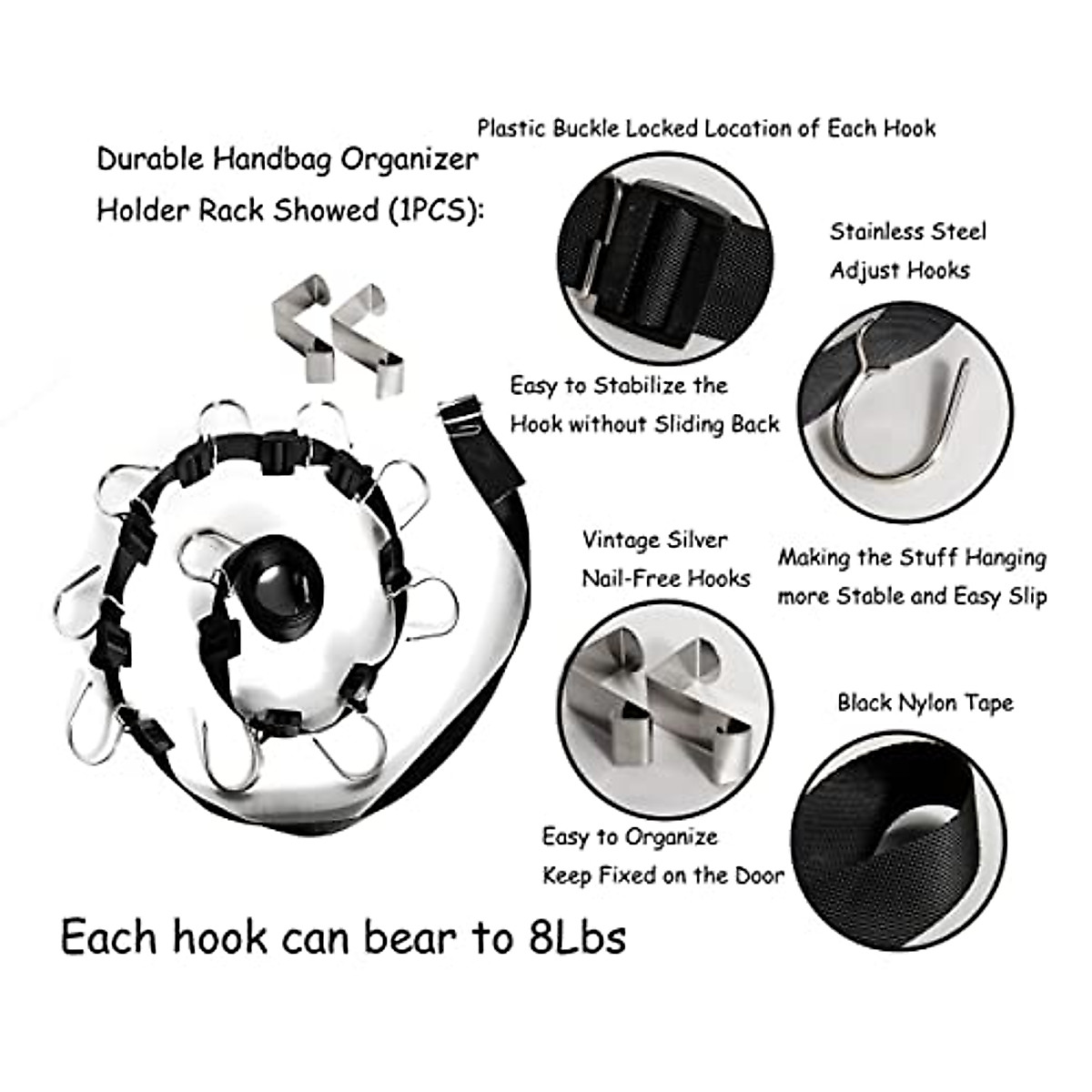 IZUS Bag-Organizer-Rack-Holder Purse Hanger for Door - 20 Hooks for Handbags for Closet and Door 2Pcs (Rack for Handbags/2 pcs Hold 20 Bags)