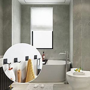 LIOUCBD 4PCS Adhesive Sticky Wall Hooks Heavy Duty, Long Stainless Steel Towel Hooks for Hanging Kitchen Bathroom Home, Waterproof Hook Wall Hanger Holder for Key Hat Coat Bag (Black)