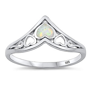 White Simulated Opal Cutout V Shape Statement Ring 925 Sterling Silver Band Size 10