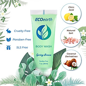 EcoEarth Travel Size Body Wash (1 fl oz, 100 PK, Spring Breeze), Delight Your Guests with a Revitalizing and Refreshing Hotel Body Wash, Quality Mini and Small Size Guest Hotel Toiletries in Bulk