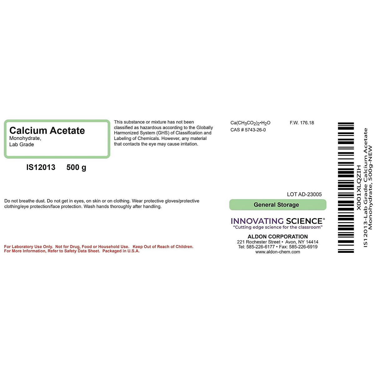 ALDON Innovating Science Laboratory-Grade Calcium Acetate Monohydrate, 500g - The Curated Chemical Collection