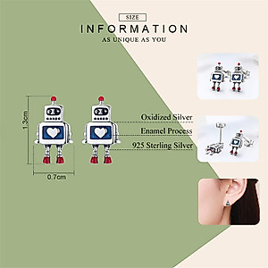 Cute Astronaut Sterling Silver Small Stud Earrings for Women Men Personalized Unique Robot Saucerman Love Heart Studs Tragus Post Hypoallergenic Unisex Jewelry (Robot)