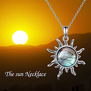 NIFUNAO Sun Necklace for Women 925 Sterling Silver Sun Labradorite Necklace Cabochon Gemstone Necklace Sun Jewelry Gifts for Women