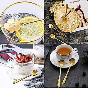 Stainless Steel Flower Coffee Spoon Set, LEIHEFA 8 Pcs Creative Tea Spoon,Stirring Spoon, Ice Tea Spoon for Tea, Cake, Sugar, Dessert Ice Cream Spoon (Gold)