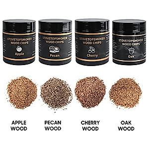 BORUIT Wood Chips for Smoker,4 Flavors Natural Apple Pecan Cherry Oak Cocktail Smoking Wood Chips for BBQ Smoking Beef Pork Chicken Fish and Whisky
