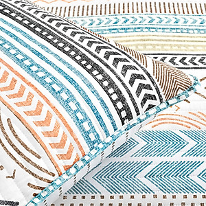 Lush Decor Hygge Geo Pattern Striped 3 Piece Quilt Bedding Set, King, Neutral & Multicolored