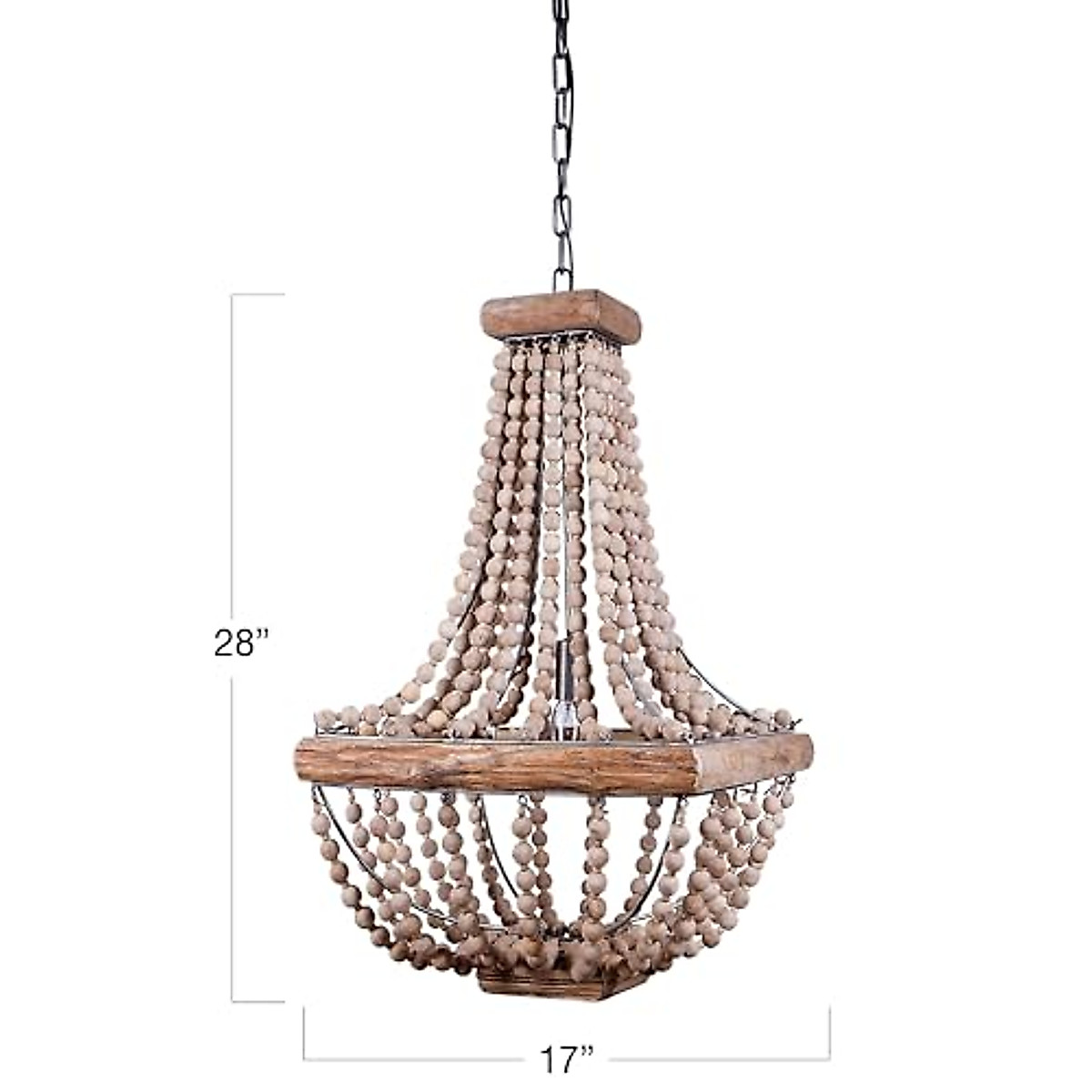 Creative Co-Op Wood & Metal Framed Chandelier with Wood Bead Draping