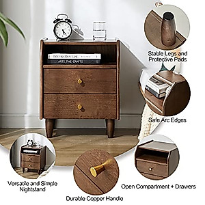 ESPSENT Modern 2-Drawer Nightstand Solid Wood Sofa Side End Table with Storage Compartment and Legs (Dark Walnut)