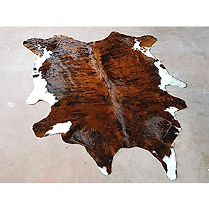ecowhides | Genuine Cowhide Rug, Brindle White Belly Brazilian Cowskin, Area Rug, Western Home Decor, Premium Quality, Living Room Accessories, (X-Large) 7 x 6 ft
