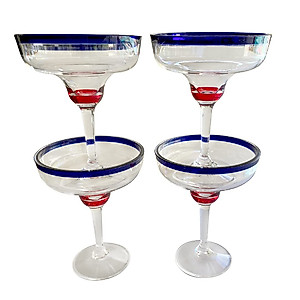 Lily's Home Unbreakable Acrylic Margarita Glasses with Colored Rim, Made of Shatterproof Plastic and Ideal for Indoor and Outdoor Use, Reusable, Crystal Clear (14 oz. Each, Set of 4)