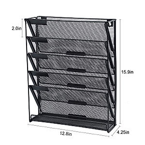 samstar Wall File Organizer Holder, 6-Tier Wall Mount Vertical File Rack for Office Home, Black.