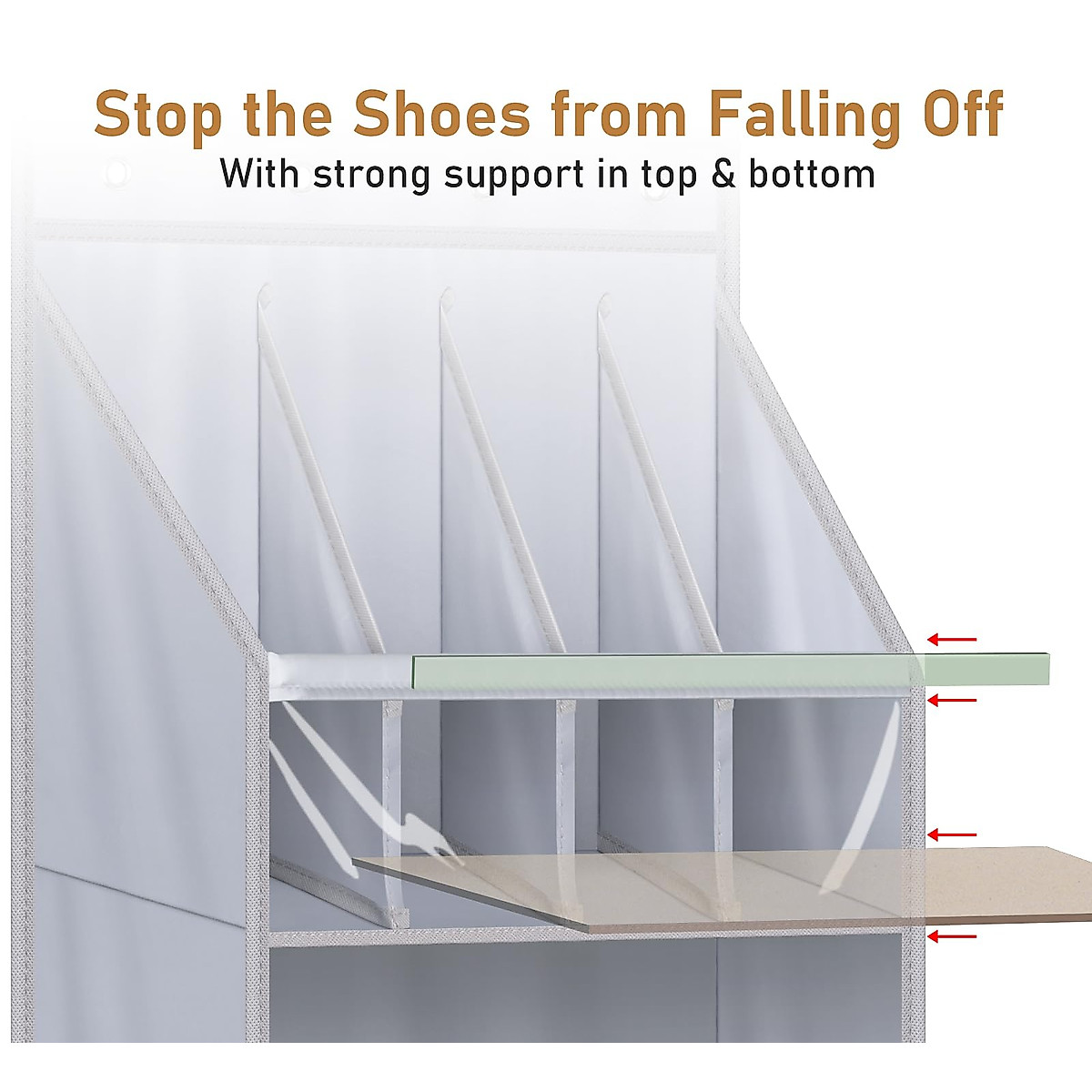 MISSLO 20 Pairs Over The Door Shoe Organizer for Closet Narrow Hanging Shoe Rack for Door Hanger Deep Pocket Door Shoe Holder Storage for Boots, Size 13 Sneakers, Grey