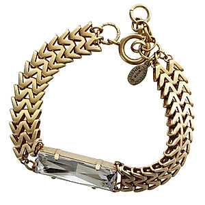 Catherine Popesco Goldtone Zigzig Chain Light Gray Rectangle Crystal Statement Bracelet, 1795G Shade