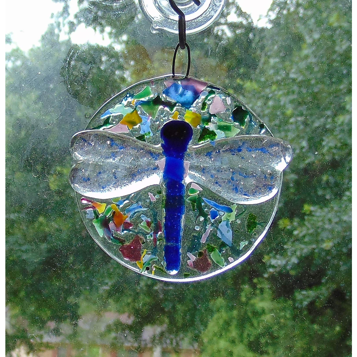 Handmade Iridescent Cobalt Blue Dragonfly Summer Round Garden Ornament Sun Catcher
