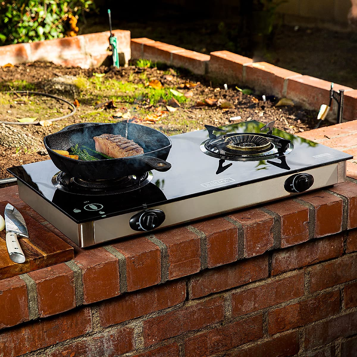 Barton Double Burner Stove w/Auto Ignition Glass Top Deluxe Outdoor Propane Portable Camping Cooking Range