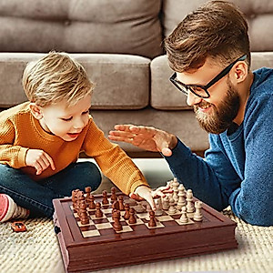BESTAMTOY Wooden Chess and Checkers Set with Storage Drawer, 12-inch Classic 2-in-1 Board Game for Kids and Adults, Travel Portable Chess Game Set, Includes Extra Kings, Queens