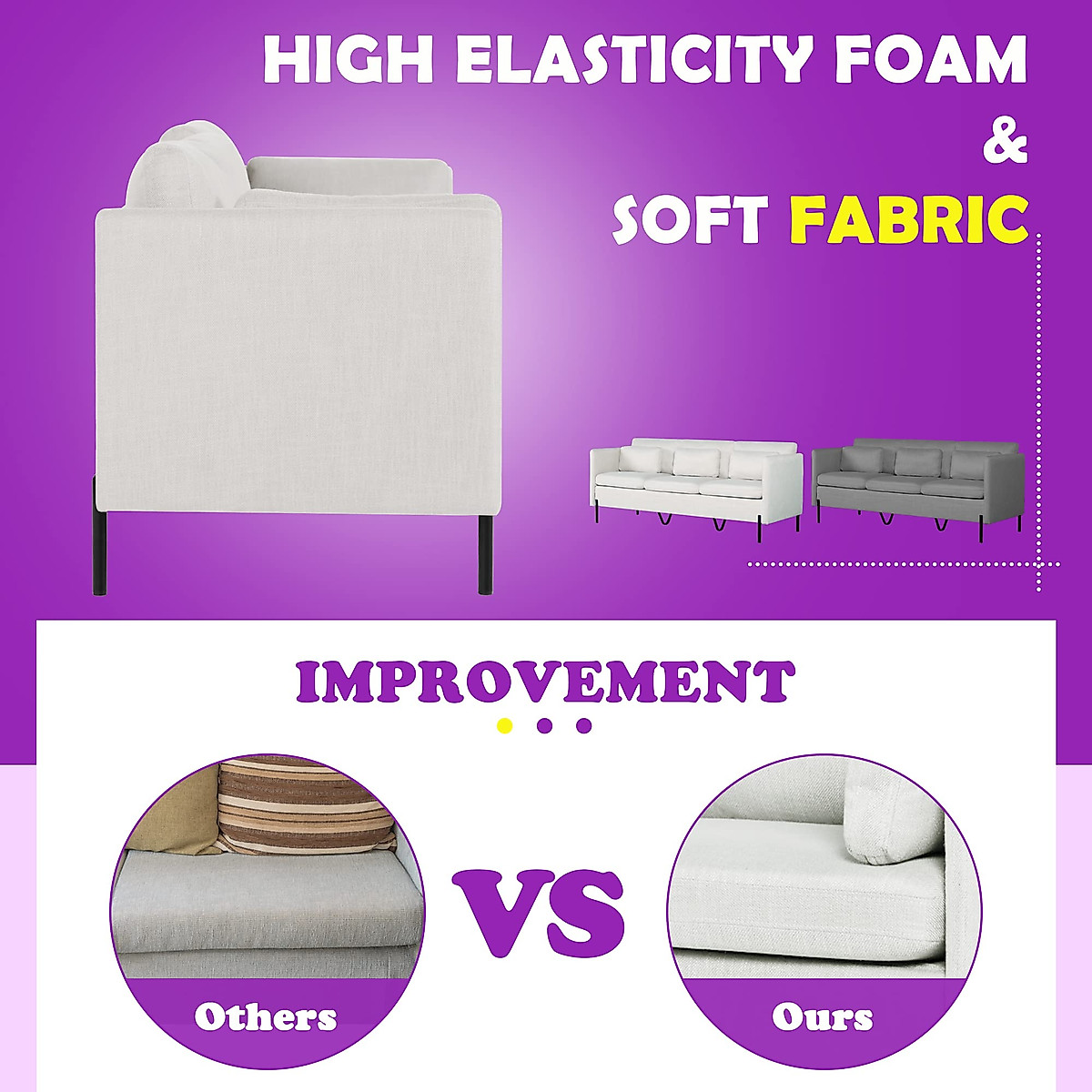 TYBOATLE Upholstered Modern Loveseat Sofa Couch with 2 Rectangular Pillows and Metal Legs, 55" W Fabric Comfy Couches for Living Room, Bedroom, Small Space, Apartment, Office (Cream Beige)