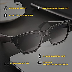 Flows Bandwidth - Smart Bluetooth Audio Sunglasses with Open Ear Headphones - Voice Control - Polarized UVA/UVB Lenses - For Men and Women - Prescription (Rx) Ready - Bruno Frames (Black)