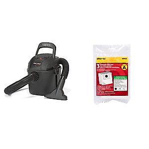 Shop-Vac 2021005, Micro Wet Dry Vacuum, 1 Gallon, 1.25 in Diameter x 4 Ft Hose, 50 CFM, (1 Pack) & 9066700 Genuine 1.5 Gallon All Around Collection Bag, Vacuum Collection Bags, (3 Pack)