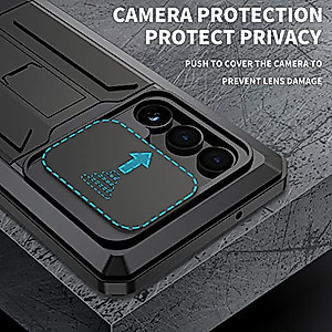 Samsung S23 Ultra case Metal Hard Armor Compatible with Galaxy S23 Ultra Phone case Cover case para with Screen Protector and Lens Protector Heavy Duty metalicas Military Grade lifeproof (Black)