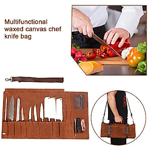 Knife Bag,Canvas Chef Knife Roll Bag,Chef Knife Case Roll Bag,Chef Knife Case Roll Bag With 10 Slots Plus 3 Zipper Pockets, Carry Handle & Shoulder Strap Chef Knife Bag For Men Culinary Traveling.