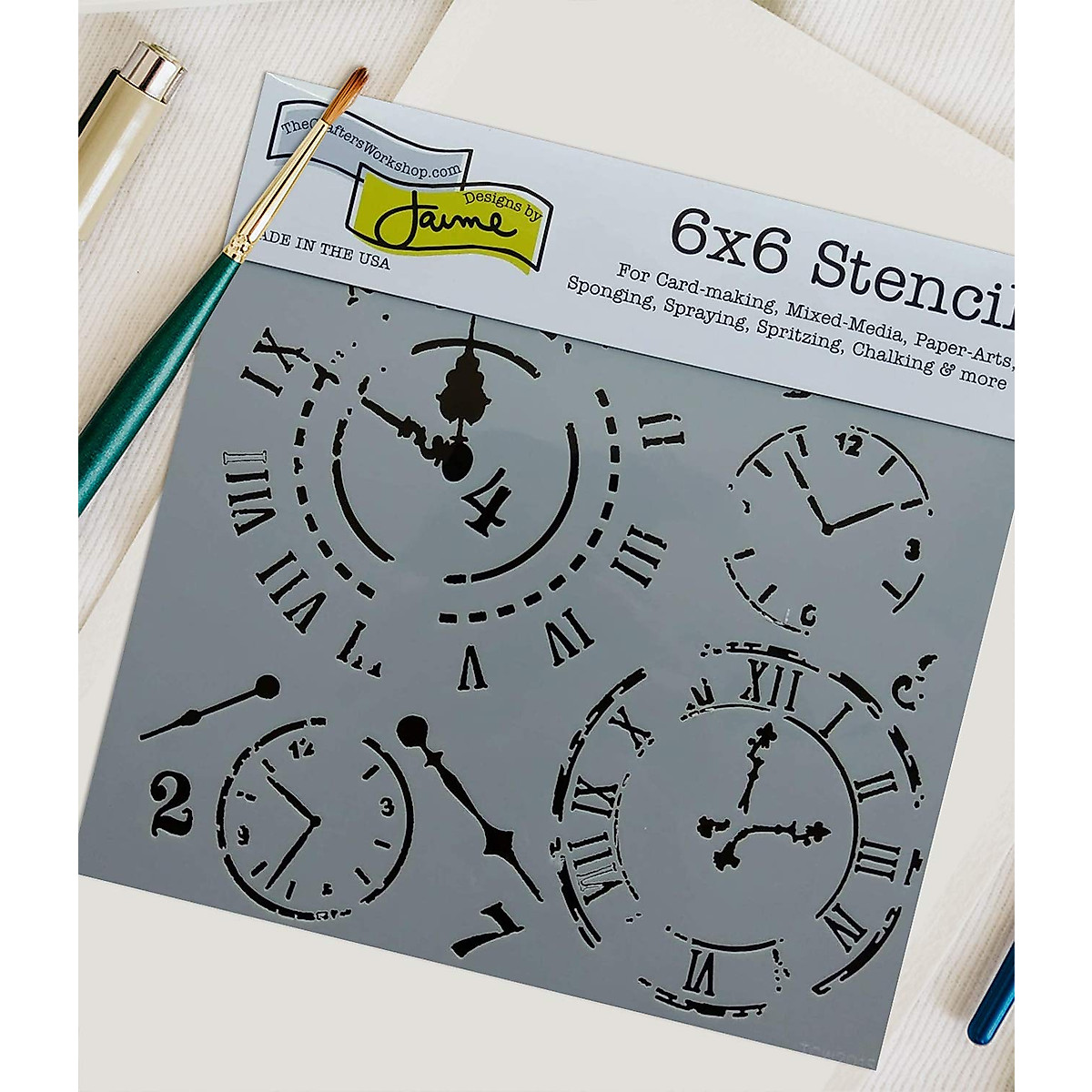 3 Crafters Workshop Mixed Media Stencils | Gears, Clock, Steampunk, Watch Face, Flower Designs | for Journaling, Scrapbooking, Card Making | 6 Inch x 6 Inch Templates Set with Board, Total 4 Items