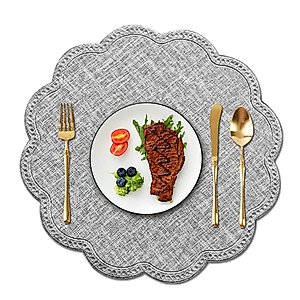 Kreatur Round Waterproof Placemats for Dining Table Set of 6,Modern PU Leather Washable Table Mats Non-Slip Easy to Clean for Home Kitchen Decor