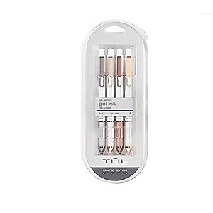 TUL Retractable Gel Pens, Limited Edition, Sunset Shades, Medium Point, 0.7 mm, Pearl White Barrel, Blue Ink, Pack of 4