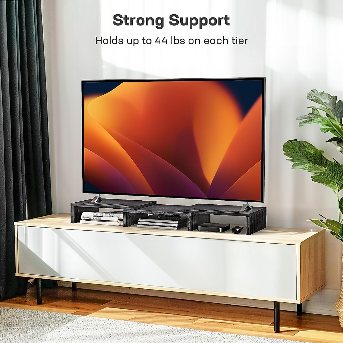 LORYERGO Dual Monitor Stand - [Upgraded] Monitor Stand w/ 2 Slots for Phone & Tablet, Dual Monitor Riser, Length and Angle Adjustable, Computer Stand for Monitor, Laptop, Tablet (Black)