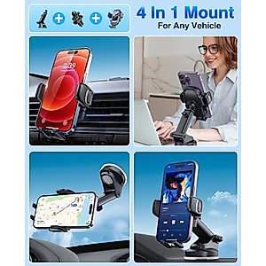 MEMOFO Phone Holders for Your Car【Military Grade Suction Ultra Strong Base】 Phone Mount for Car Windshield Dashboard Air Vent for iPhone, Samsung, Google, Nokia, Other Smartphones