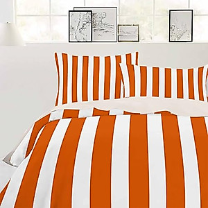 Lsrtoss Burnt Orange Striped Twin Duvet Cover Set for All Season, Thanksgiving Orange White Stripes Microfiber 3 Piece Bedding Set with 2 Pillowcases & 1 Quilt Cover, 68" W x 86" L, Twin Size