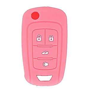 LemSa 2 Pack Keyless Entry Remote Car Flip Key Fob Outer Shell Cover Soft Rubber Silicone Protector Keyless Jacket Case for Chevrolet Camaro Cruze Chevy Equinox Sonic Terrain Key Fob, Black/Pink