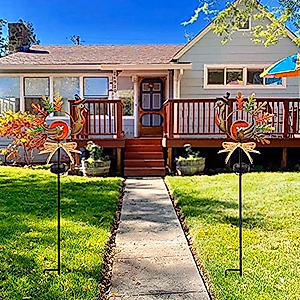 FORUP Solar Thanksgiving Yard Decorations, 41.3 Inch Outdoor Solar Garden Turkey Stake Lights, Metal Turkey Solar Yard Garden Stake Lights for Thanksgiving Outdoor Decorations