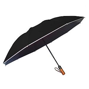 Karnado Large Black Umbrella for Men and Women - Waterproof, Windproof, Portable Folding Umbrella with Luxury Wood Handle