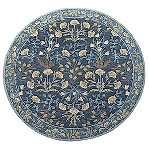 Old Hand Made Floral Blue Tulip Traditional Persian Oriental Woolen Area Rugs (8'x8' Round)