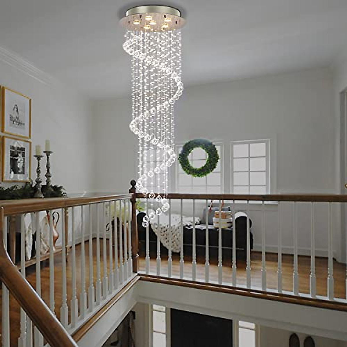 Modern Contemporary Swirl Chandelier Lighting for Foyer Dining Room Kitchen Chandelier Fixture Ceiling Light Rain Drop with All Crystal Balls D20'' X H61'' of CRYSTOP