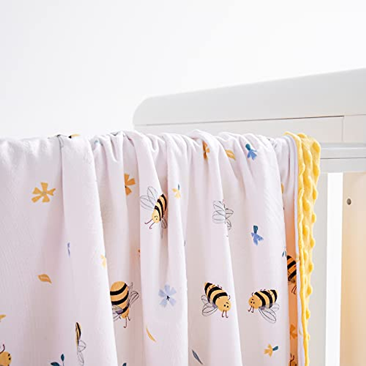 QSTEHEML Baby Blankets Super Soft for Boys, Minky Lightweight Blanket with Double Layer Unisex Newborn Personalized Travel Blanket for Toddler Nursery，Yellow Bee, 30X40 Inches