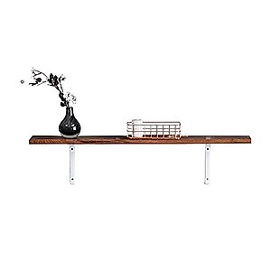 PIBM Stylish Simplicity Shelf Wall Mounted Floating Rack Shelves Iron Bracket Solid Wood Multifunction Living Room Study Simple,Thickness 2Cm,3 Sizes, Brown , 40x20x20cm