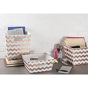 DII Hardsided Polyester Trapezoid Storage Bin, Chevron, Copper, Small